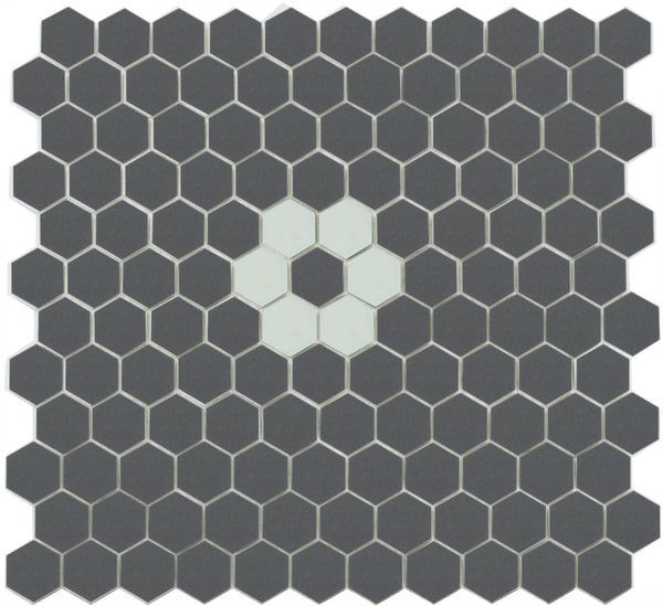 Unglazed Rosette Hexagon Tile: Pinnacle Pattern