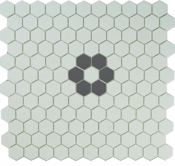 Unglazed Rosette Hexagon Tile: Pinnacle Pattern